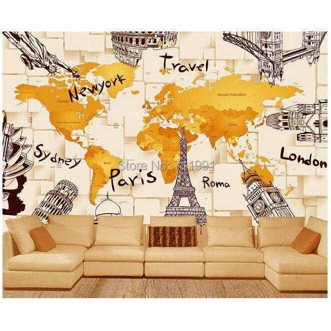 Shipping Custom Creative Modern 3D Architectural World Map Mural Sofa ...