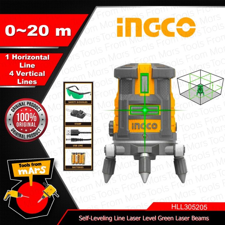 INGCO Self-Leveling Line Laser Level GREEN Laser Beams HLL305205 •TOOLS ...