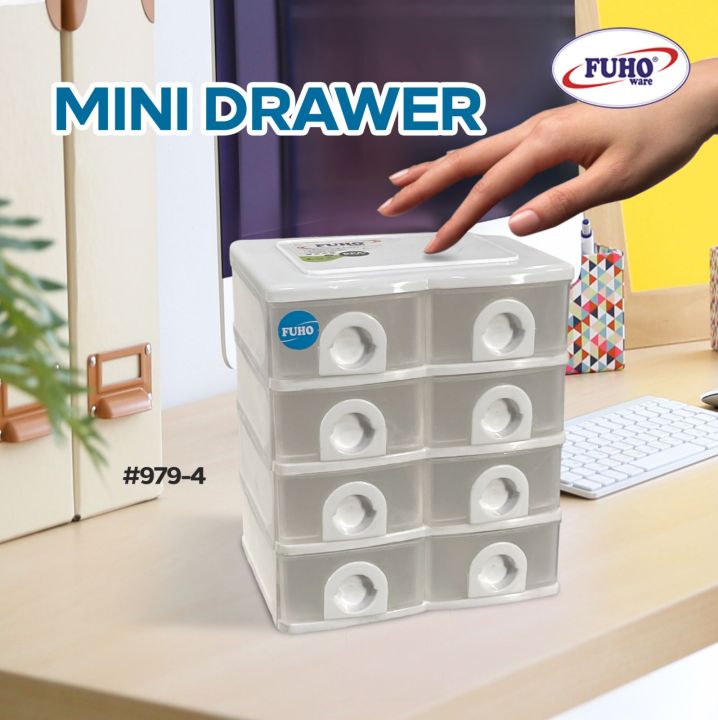 FUHO Mini Double Drawer 4 Layers / Desk Organizer/ Multi-Purpose Mini ...