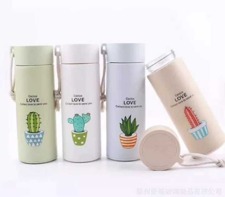 Botol Minum Kaca 450ml Motif Kaktus Unik Warna Warni/ Tempat Minuman ...