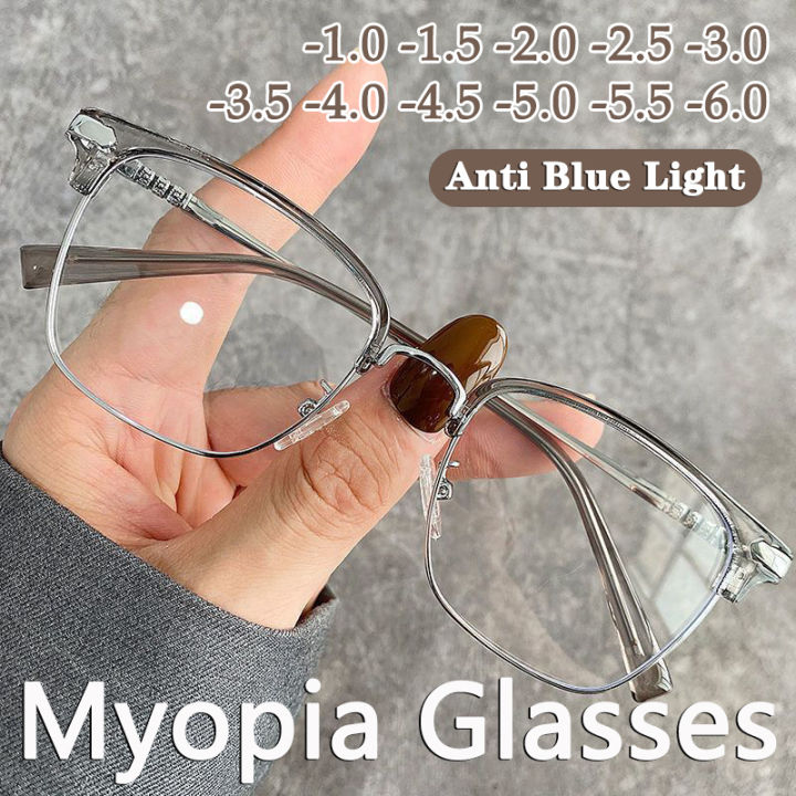 -6.0 To - 0.5 Anti Blue Light Myopia Glasses Women Men Fashion Half ...