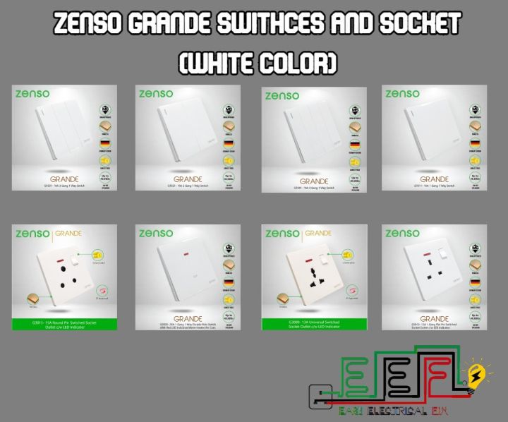 Zenso Grande Switches And Socket (White Color ) | Lazada