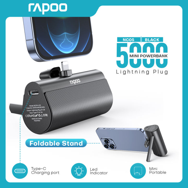 Rapoo NC05 5000mAh Mini Nano Power Bank Type C & Lightning USB C ...