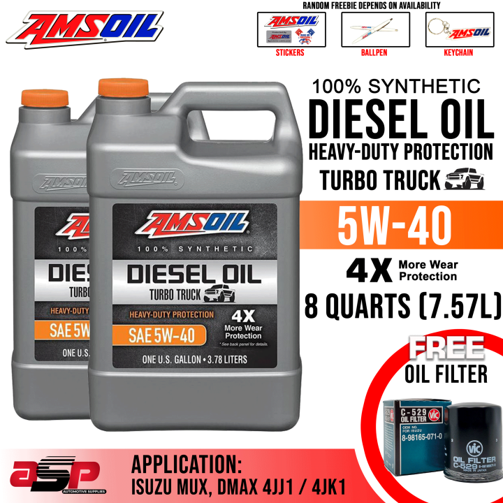 AMSOIL 5W-40 Heavy-Duty 100% Fully Synthetic Diesel Oil 8 Quarts Bundle ...