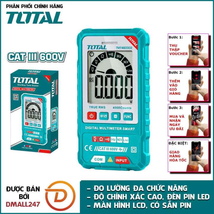 Đồng hồ đo điện vạn năng TOTAL TMT460002 - độ chính xác cao, màn hình ...