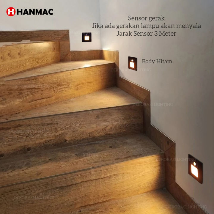 Lampu tangga dinding led sensor gerak indoor kotak putih hitam dekor ...