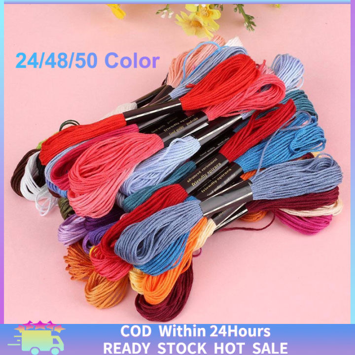 【Ready Stock】24/48/50 Color Embroidery Thread Set DMC Cross Stitch ...