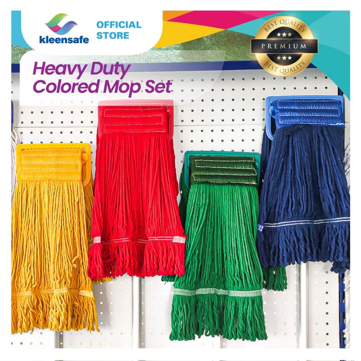 Kleensafe Heavy Duty Colored Mop Head with Aluminimum Handle Set, Heavy ...