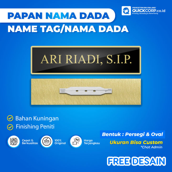 Papan Nama Dada Kuningan, Nametag Nama Dada Peniti, Nametag Untuk Anak ...