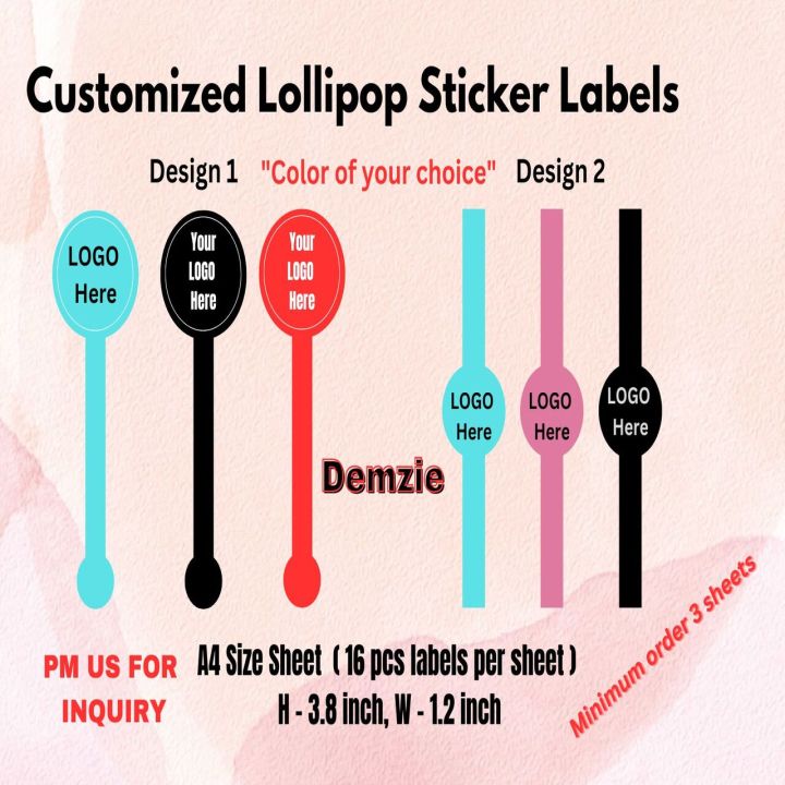 Customized LOLLIPOP STICKER LABEL PRINTING (GLOSSY) PM US - A4 SIZE ...