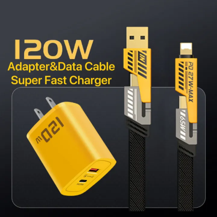4 in 1 PD 27W 65W Zinc Alloy Aluminum Super Fast charging data cable ...