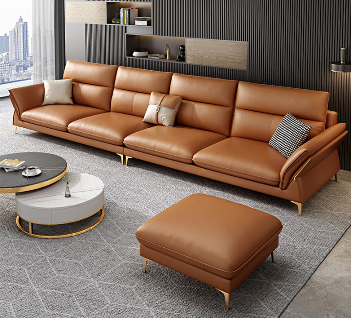 Italian Leather Sofa Modern Minimalist First Layer Leather Sofa European Style Living Room Ins ...