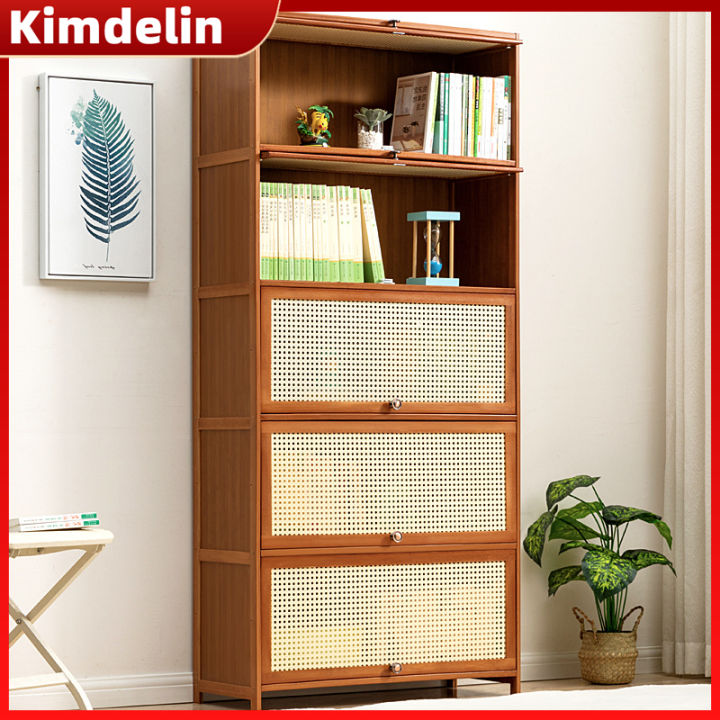 KIMDELIN ตู้หนังสือไม้ออแกไนเซอร์แร็คหนังสือไม้ไผ่กันฝุ่นและระบายอากาศ ...