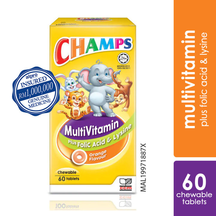 Champs Multivitamins PLUS Folic Acid & Lysine Chewable Tablets (Orange ...