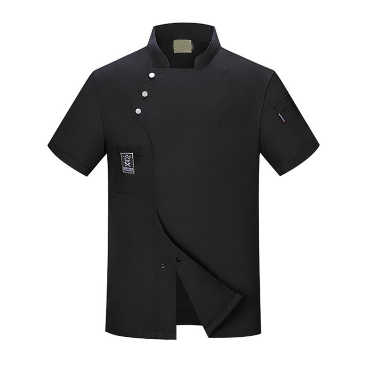 Short Sleeves Chef Top Solid Color Pocket Buckle Unisex Catering Work ...