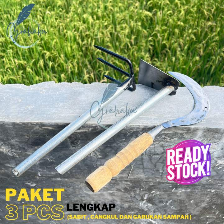 ( 1 Paket 3 Pcs ) Cangkul Mini Pipa Besi ,Garukan Garuk Sampah Dan ...