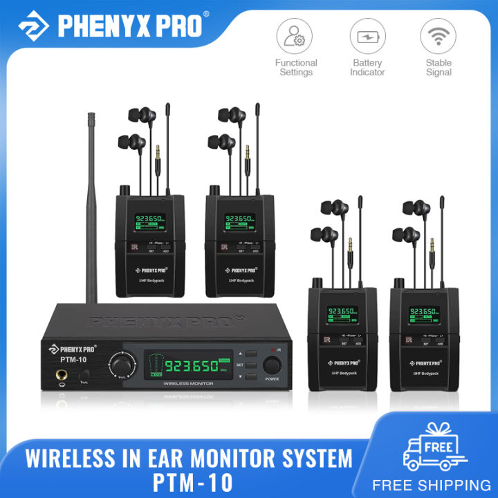 Phenyx Pro PTM-10-4B Wireless Monitoring System in Ear Audio Stereo UHF One Transmitter and 4 ...