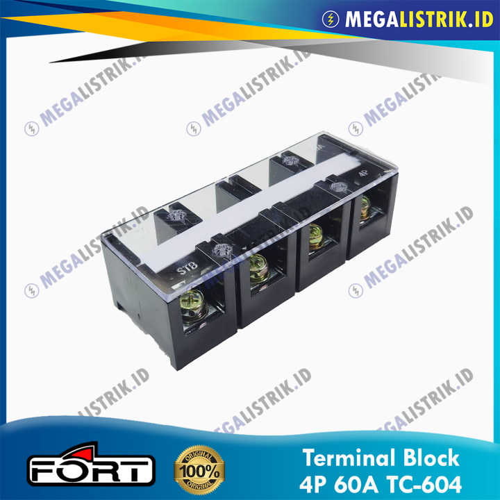 FORT TERMINAL BLOCK 4P 60A TC-604 / TERMINAL BLOK KACA KABEL LISTRIK 4 ...