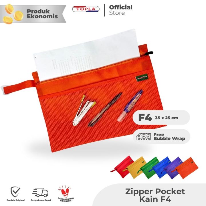 Topla Zipper Resleting Pocket Kain Map Dokumen F4 Map Kain Perlengkapan