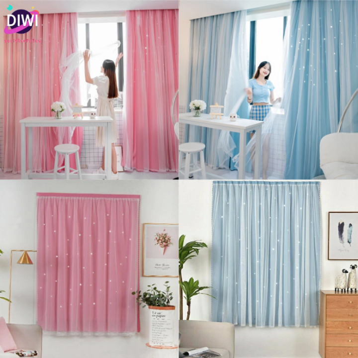 DIWI- สต๊อกในไทย! ผ้าม่าน ม่าน ม่านหน้าต่าง ผ้าม่านหน้าต่าง 2 ชั้น ใช้ ...