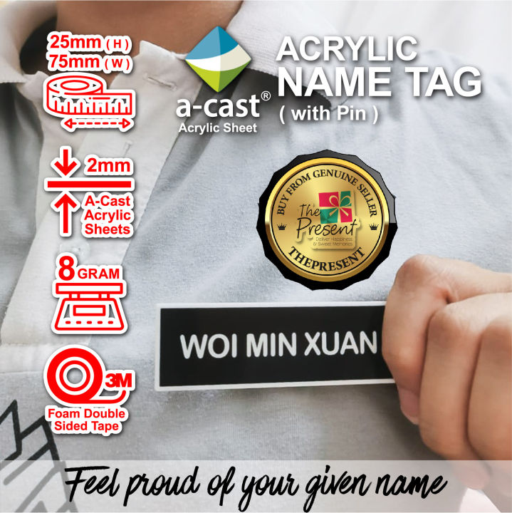 Premium Acrylic Name Tag Pin or Magnet | Acrylic Tag Nama Sekolah Guru ...