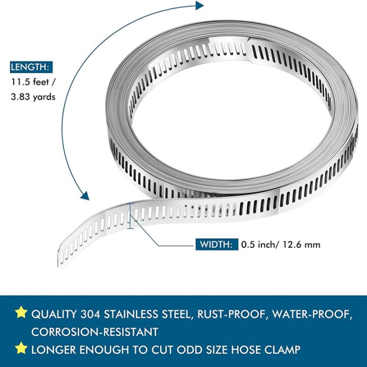 【Lightning delivery】 11.5 Feet 304 Stainless Steel Worm Clamp Hose ...