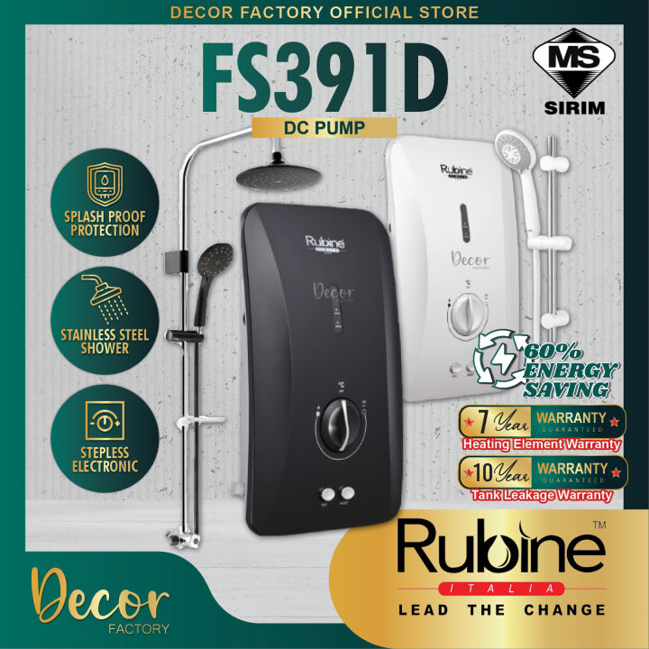 RUBINE Instant Water Heater FS391D Shower / Rain Shower Inverter Flusso ...