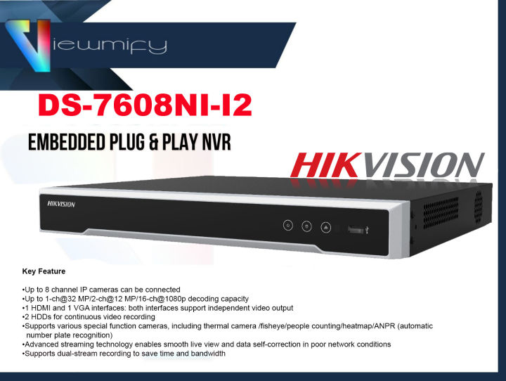 Hikvision DS-7608NI-I2 ~ Hikvision NVR 7600 Series 8-ch 1U 4K NVR ...