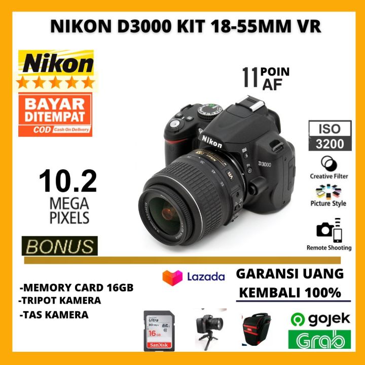 NIKON D3000 KIT 18-55MM FREE ACCESORIES KAMERA | Lazada Indonesia