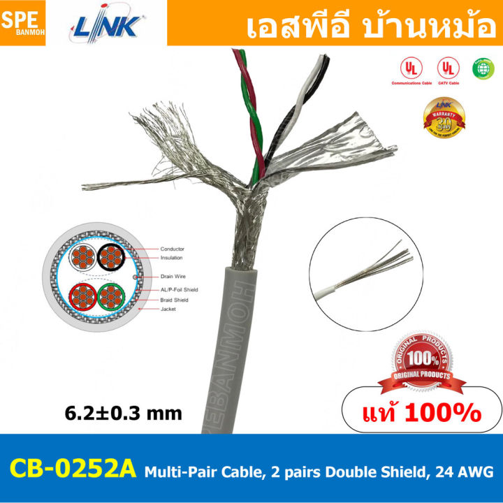 [ 2เมตร ] CB-0252A สายมัลติแพร์ Multi-Pair Cable 2 pairs Double Shield 24 AWG สายคอนโทรล General ...