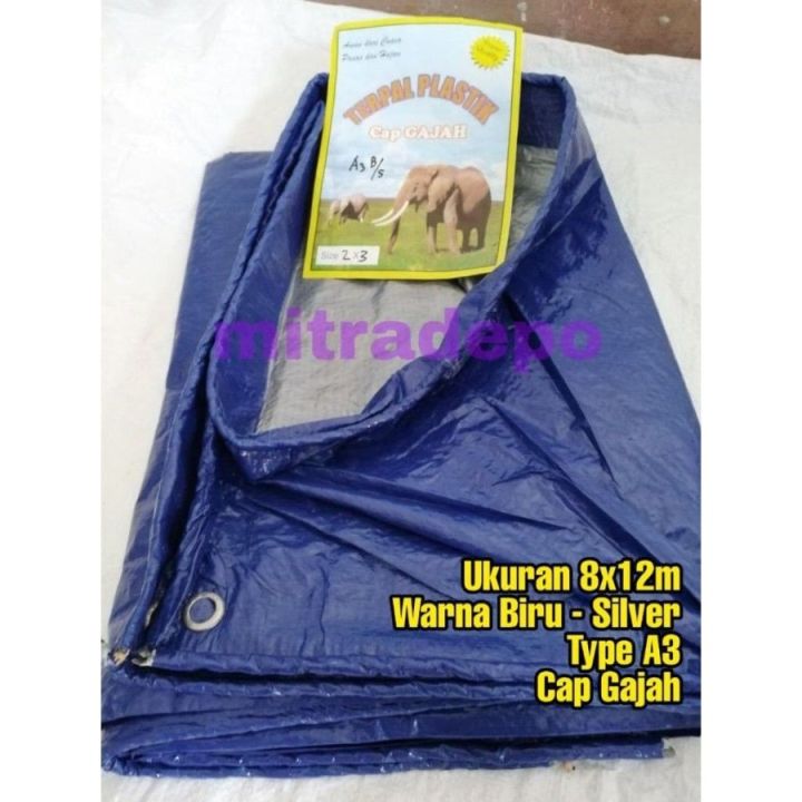 TERPAL A3 UK : 8X12 BIRU SILVER PLASTIK CAP GAJAH (kolam/tenda/truk ...