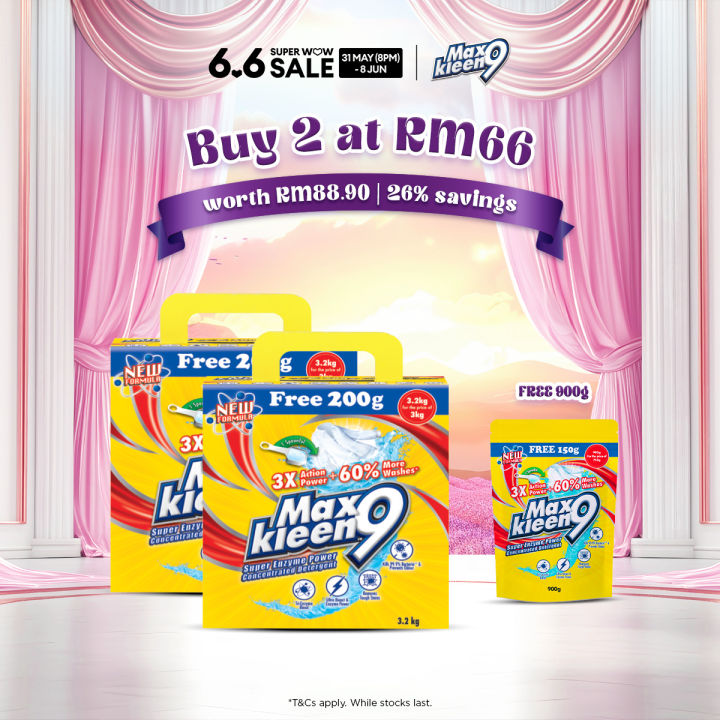 [6.6 Exclusive] Maxkleen 9 Super Enzyme Powder Detergent 3KG FOC 200G (New Formula) x2 ...