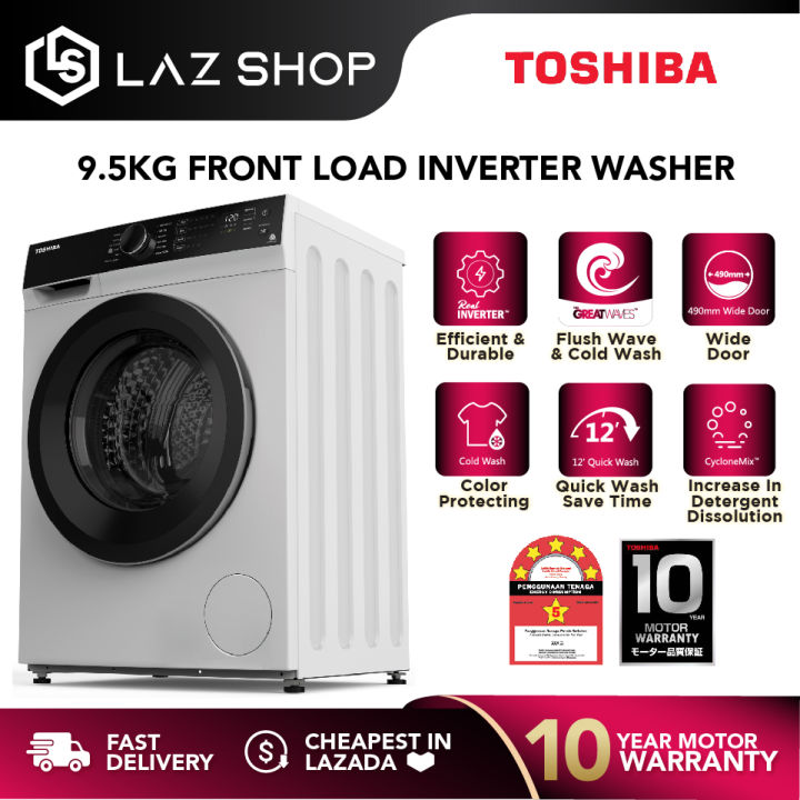 Toshiba 9.5KG Front Load Real Inverter Washer TW-BH105M4M Combo with 7.0KG Tumble Dryer TD ...