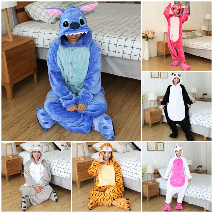 FDHG TOP★Kigurumi สัตว์ผู้ใหญ่ตะเข็บเสือ Onesies แขนยาวคลุมด้วยผ้า ...