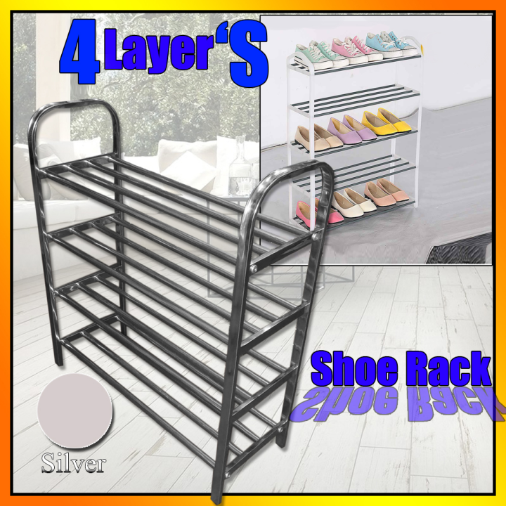 Shoe Rack Storage Organizer Metal Tube Shelf 4 Layer 66cmx60cmx23xcm ...