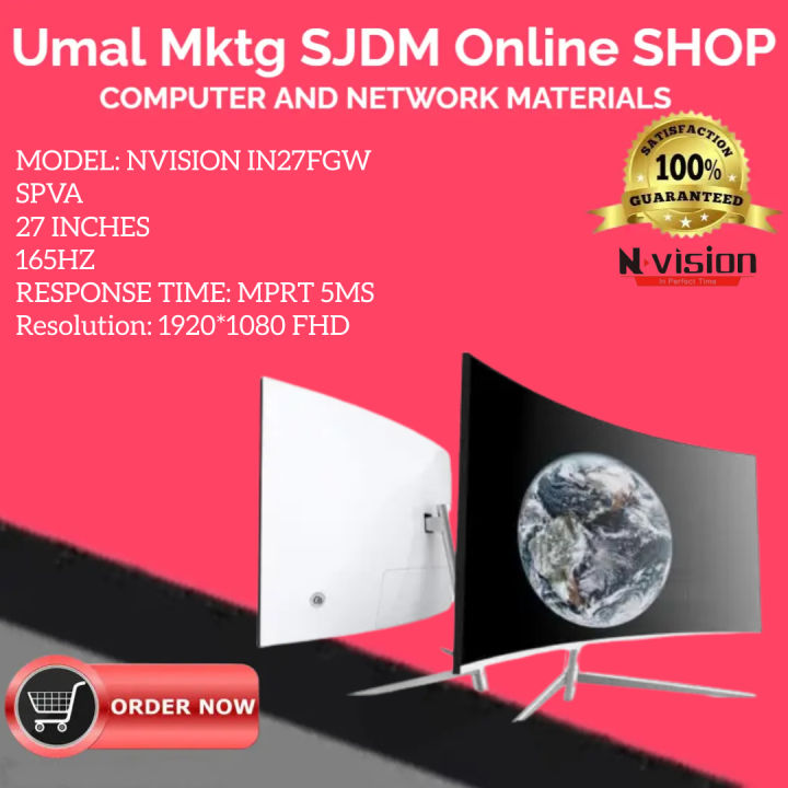 NVISION IN27FGW 27" MONITOR 165Hz FHD Curved 1800R VA Panel Monitor ...