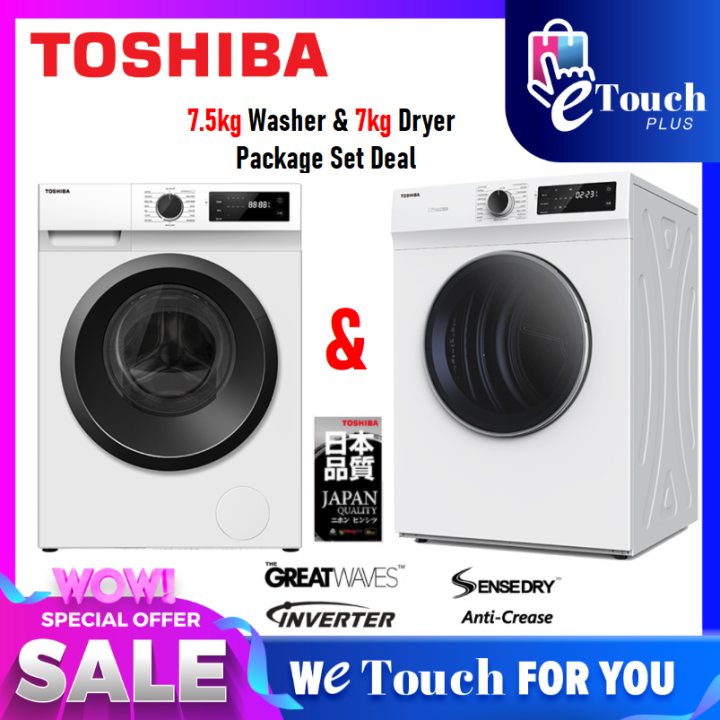 Fiveyear warranty [ COMBO SET ] TOSHIBA 7.5kg Front Load Washer [ TW-BH85S2M ] + 7.0kg Dryer ...