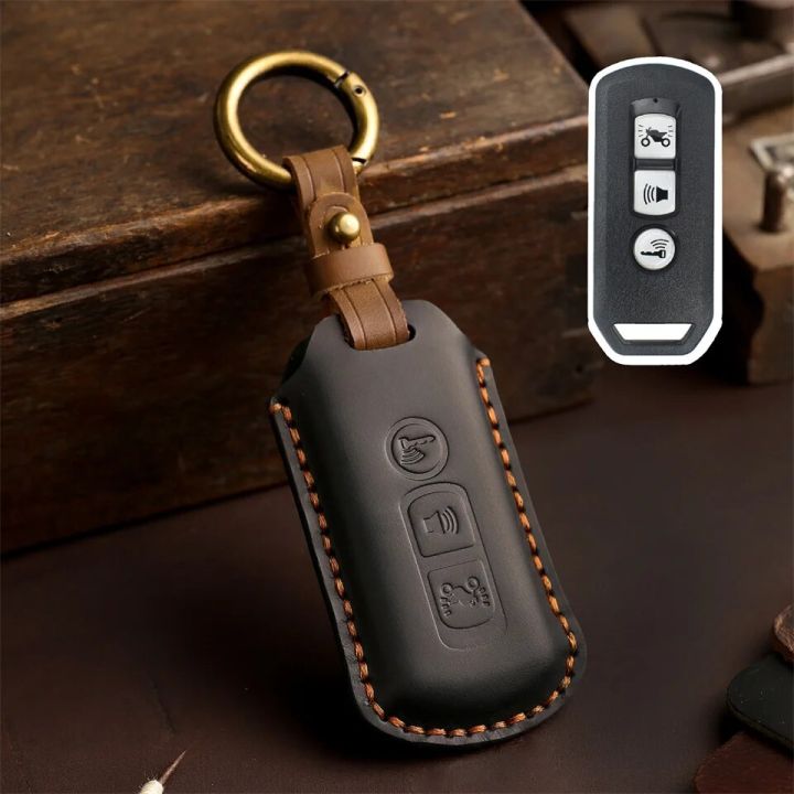 2/3 Buttons Retro Genuine Leather Smart Remote Motorcycle Key Fob Case ...