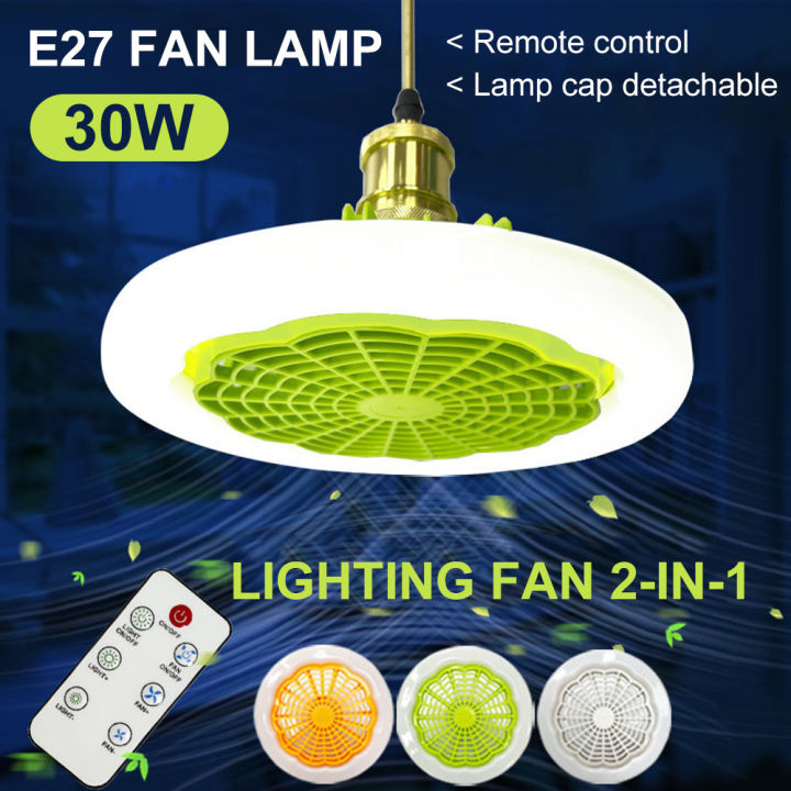 【Exclusive Offer】 E27 Ceiling Fan Lamp 30W Remote Control Integrated ...