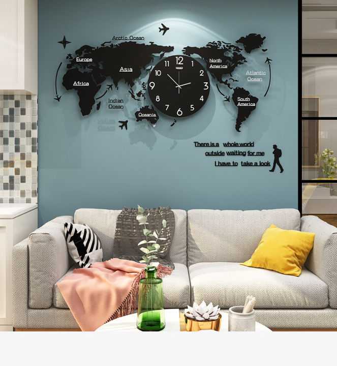 World Map 3D Acrylic Wall Clock | Modern Minimalist Design | Jam ...