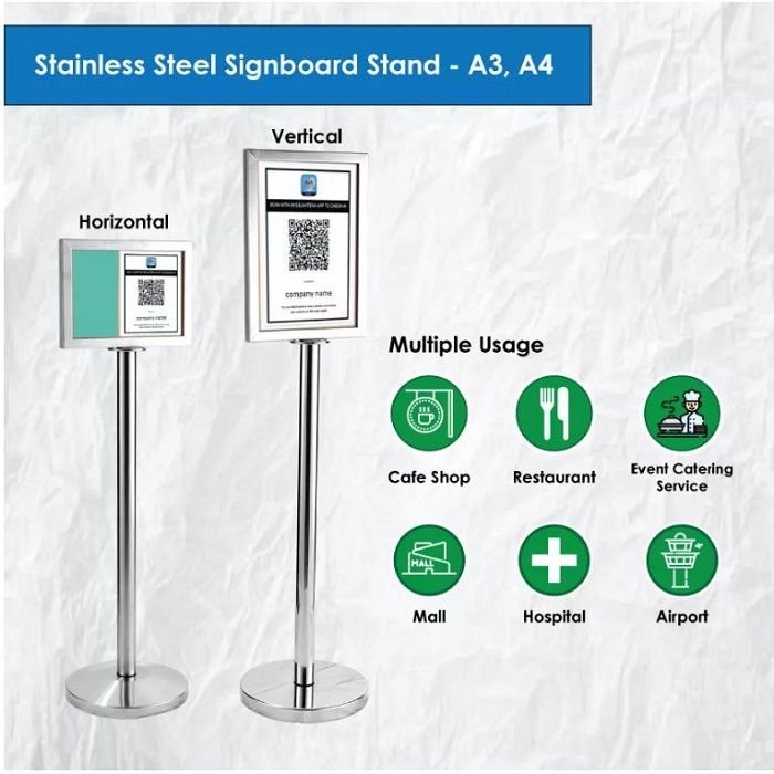 Display Sign Board Stand, Stainless Steel, 1150mm (H), Vertical or ...