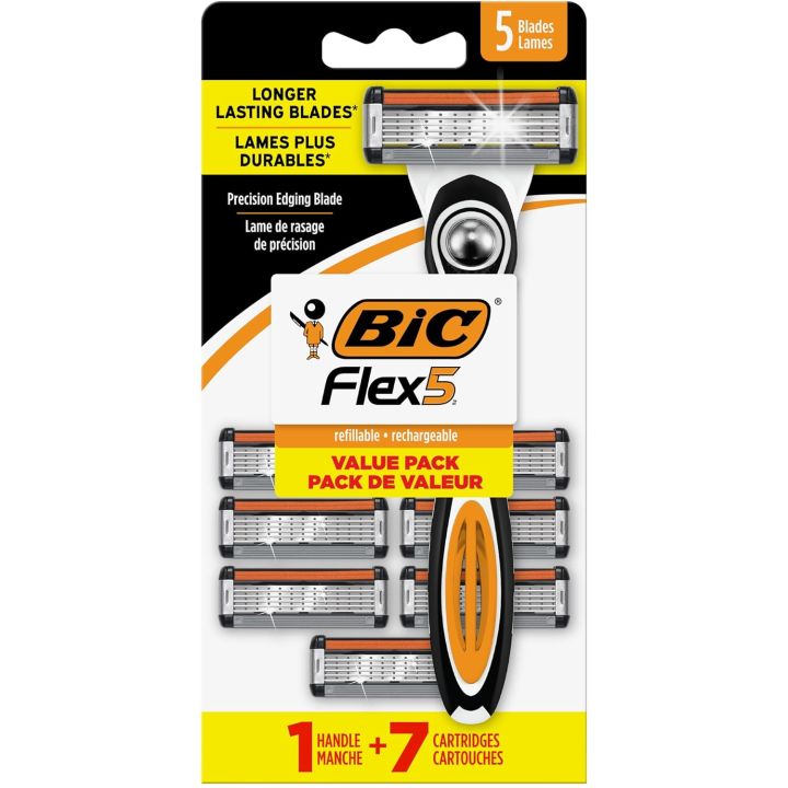 BIC Flex 5 Men's Refillable with 5 Blade Razors, 1 Handle and 7 ...