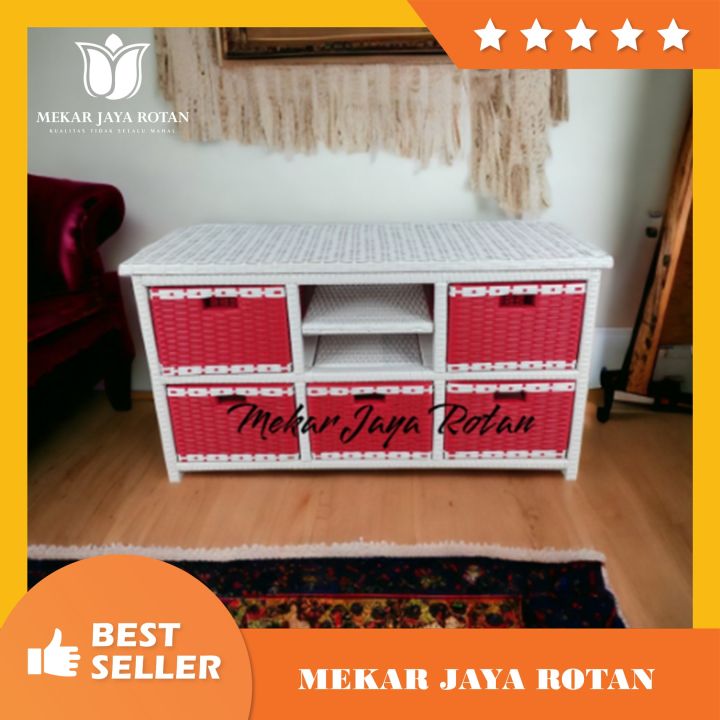 Rak Laci DVD Rotan Sintetis Laci 5 Minimalis Model Simpel dan cantik ...