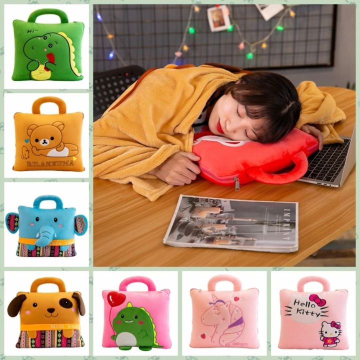 ZESTON ผ้าสักหลาดสักหลาด ผ้าห่มหมอน2 IN1 พับเก็บได้ นุ่มนุ่มๆ ผ้าห่มแบบ ...