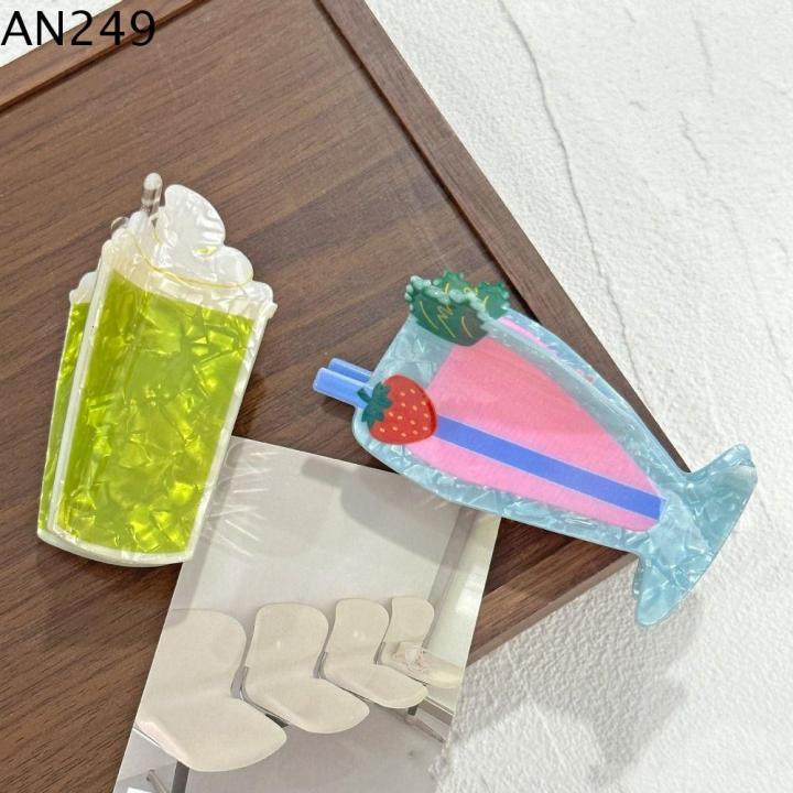 AN249 คลิปมัดผมหางม้า คลิปผมธีมค็อกเทล อะคริลิค รูปทรงแก้ว คลิปฉลามสร้างสรรค์ หวาน แบบชายหาด ที่ ...