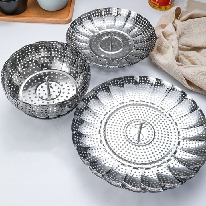 ReadyStock-Folding Dish Steam Stainless Steel Food Basket Mesh ...
