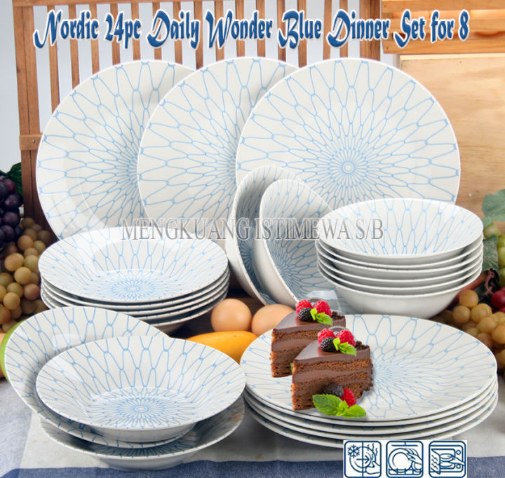 24 PC Nordic European Daily Ceramic Glaze Round Dinner Set For 8 Pax ...