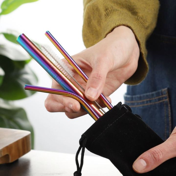 5Pcs Stainless Steel Metal Drinking Straws Set 304 Food Grade Metal ...