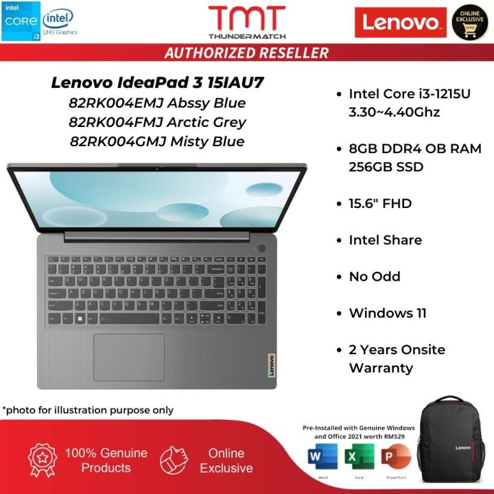 Lenovo IdeaPad 3 15IAU7 Laptop | i3-1215U | 8GB RAM 256GB SSD | 15.6 ...