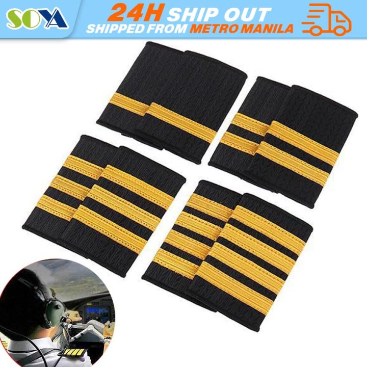 1Pair Epaulettes Professional Pilot Uniform Epaulets Gold Stripe ...